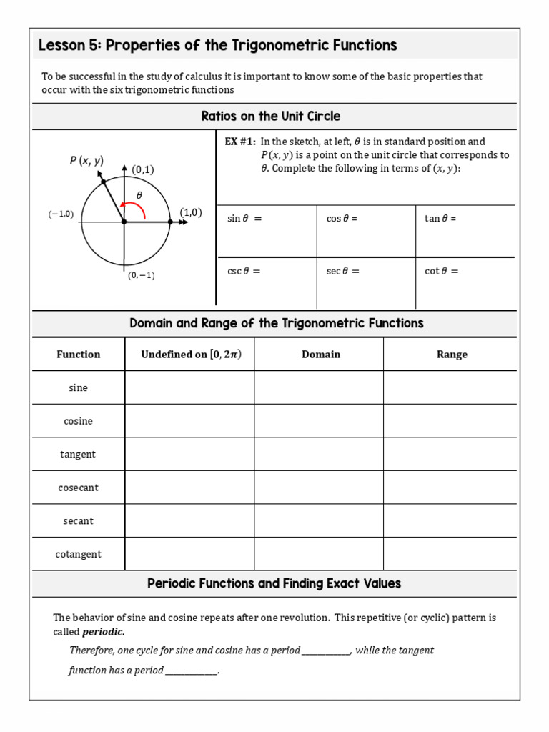 Notes 4 5 Properties Trigonometric Functions Pdf Trigonometric