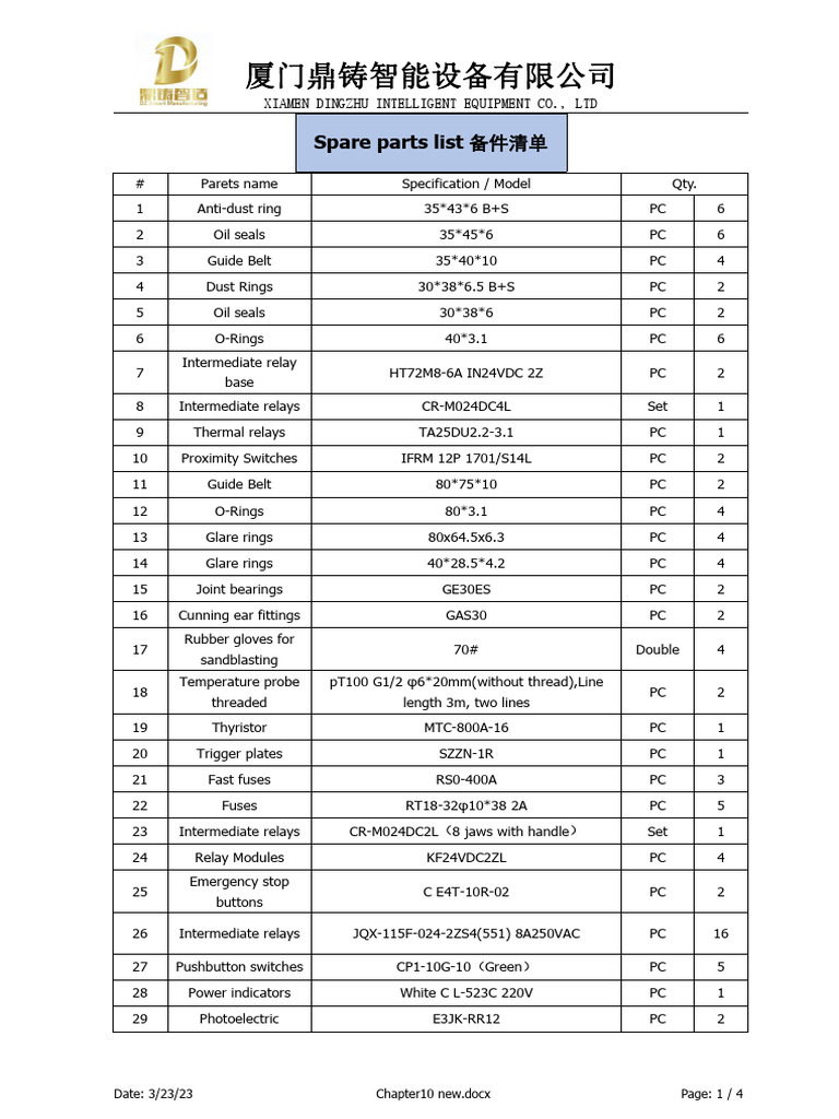 Chapter - 10-Spare Parts List | PDF | Manufactured Goods | Electrical ...
