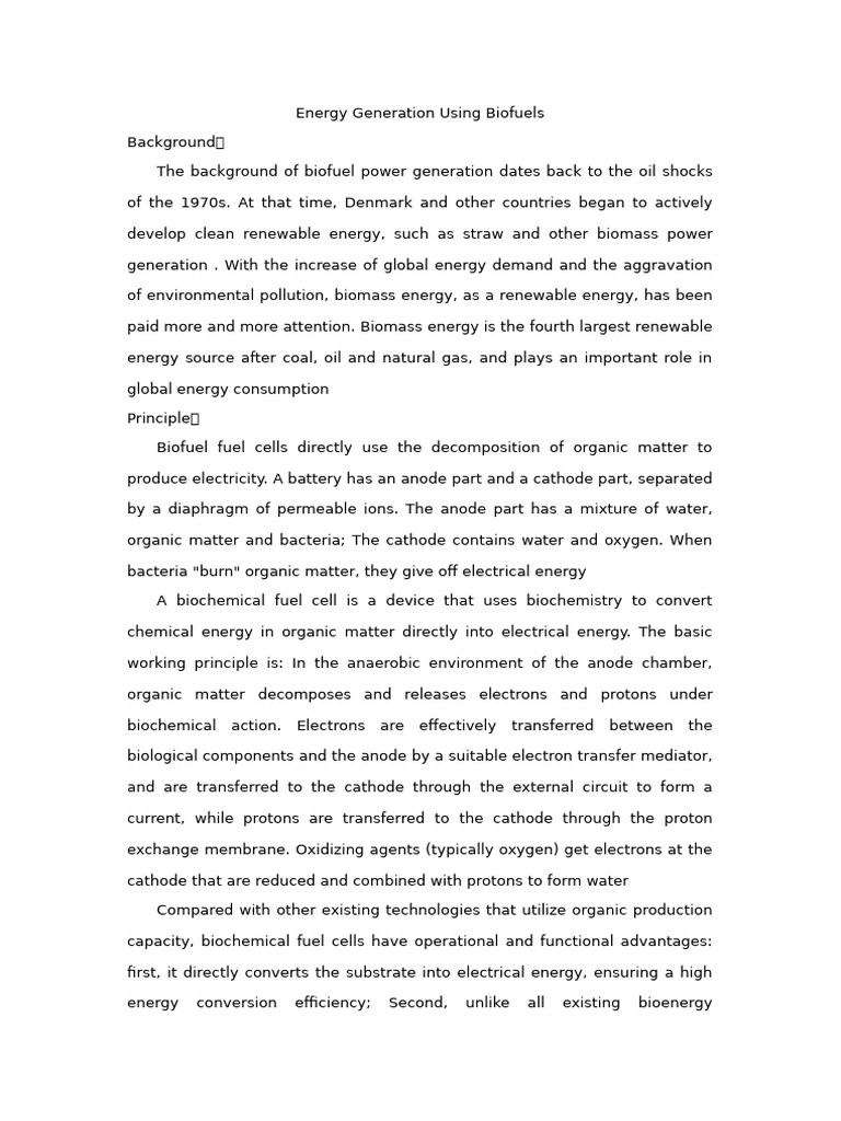 Biofuel Power Generation Explained | PDF | Biofuel | Fuel Cell