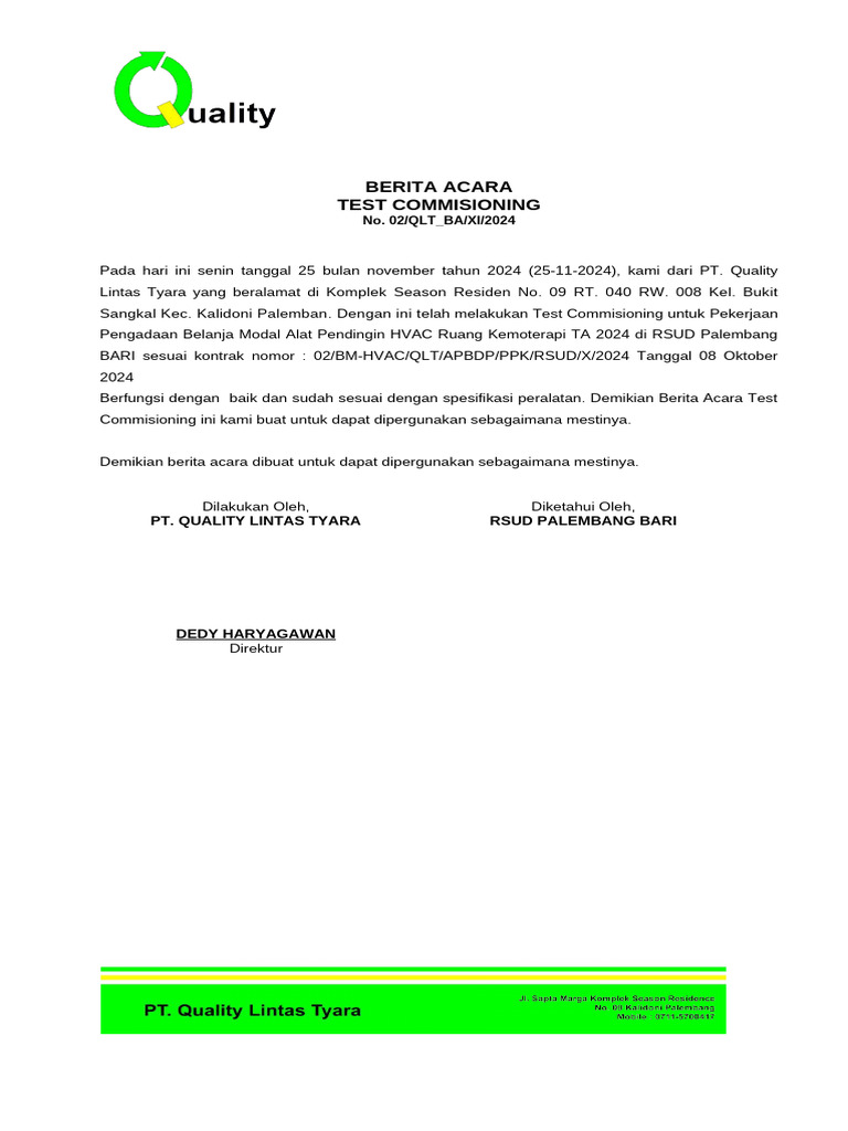 Berita Acara Tescom Ruang Kemoterapi | PDF