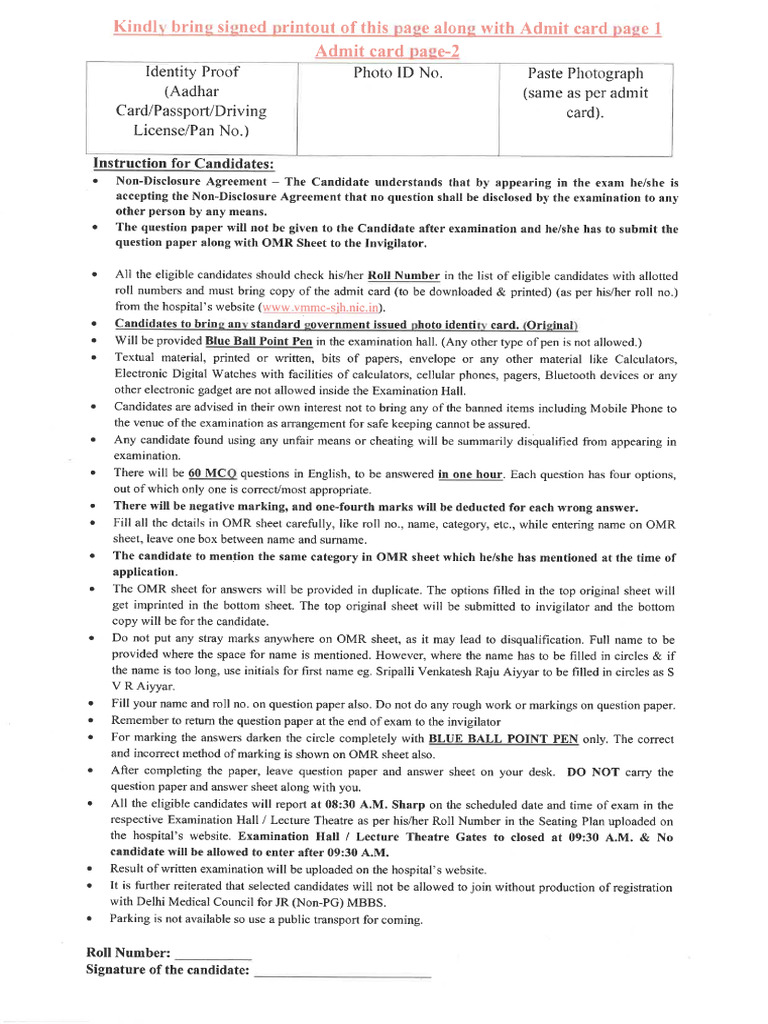 Admit Card-Rolll No. - 00001 To 00100 | PDF