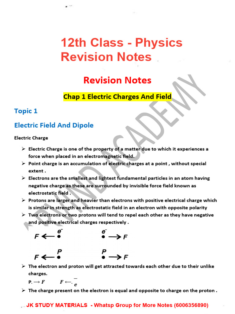 12th Physics Revision Notes | PDF | Dielectric | Electrical Resistance ...