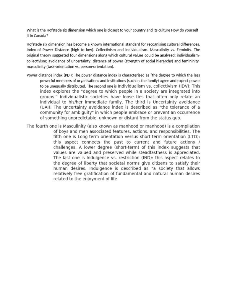Hofstede's Six Dimensions Explained | PDF
