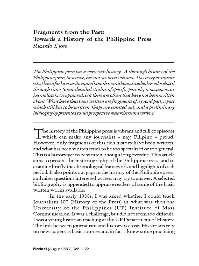 Philippine Press Historiography Overview | PDF | Manila | Philippines