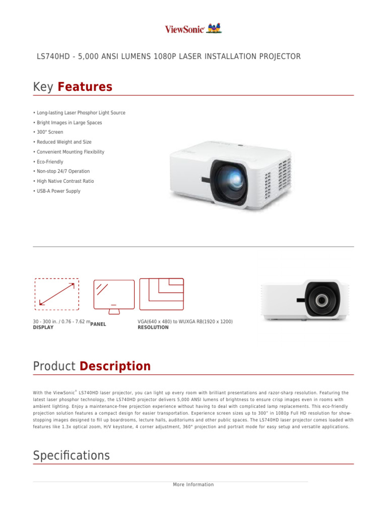 Datasheet-LS740HD | PDF | Display Resolution | Imaging