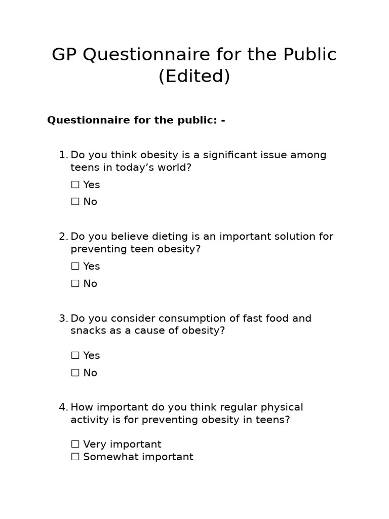 GP - Public - Questionnaire (Edited) | PDF