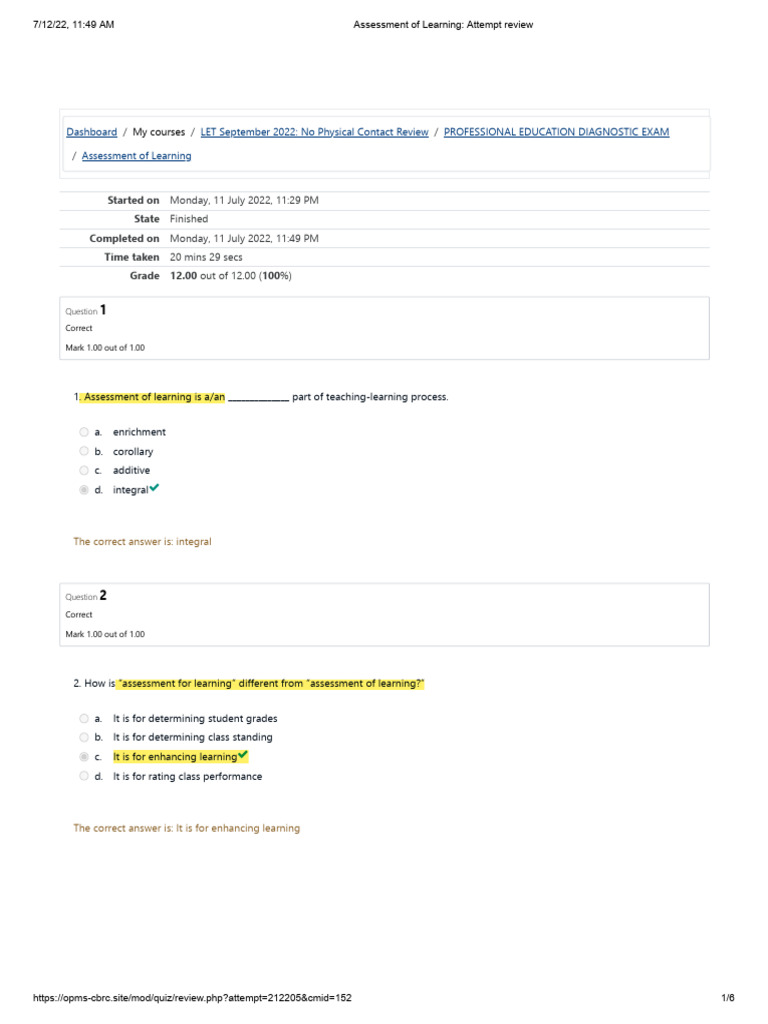 AOL 1 ANSWER | PDF | Educational Assessment | Cognition