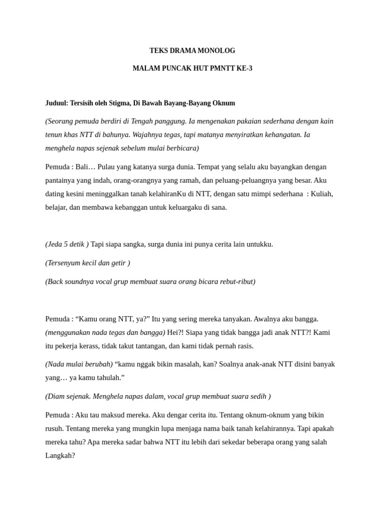 TEKS DRAMA MONOLOG Dan Sdkit Konsep | PDF