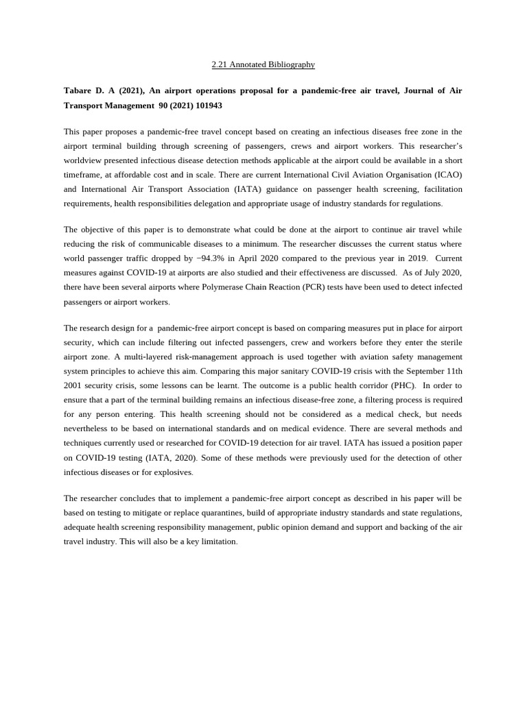 2.21 - Annotated Biblography1 - Matthew Yap | PDF | Airport | Infection
