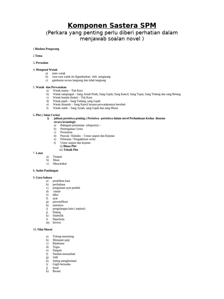 Komponen Sastera SPM | PDF