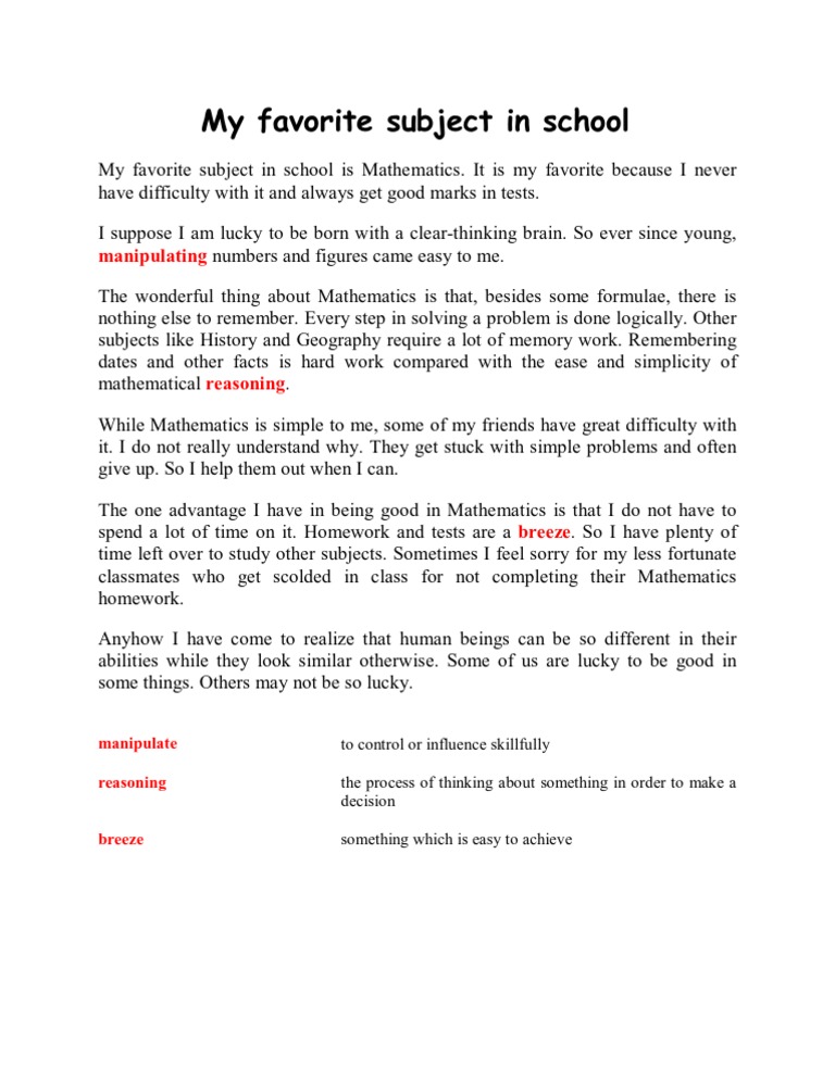 My Favorite Subject in School | PDF