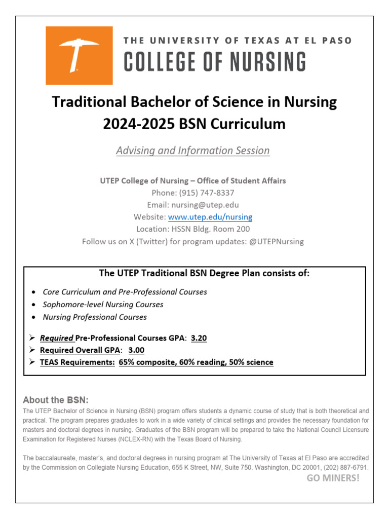 UTEP 2024-2025 BSN Degree Plan | PDF | Nursing