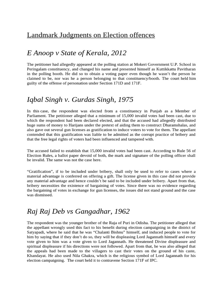 Landmark Election Offence Judgments | PDF | Public Law | Justice