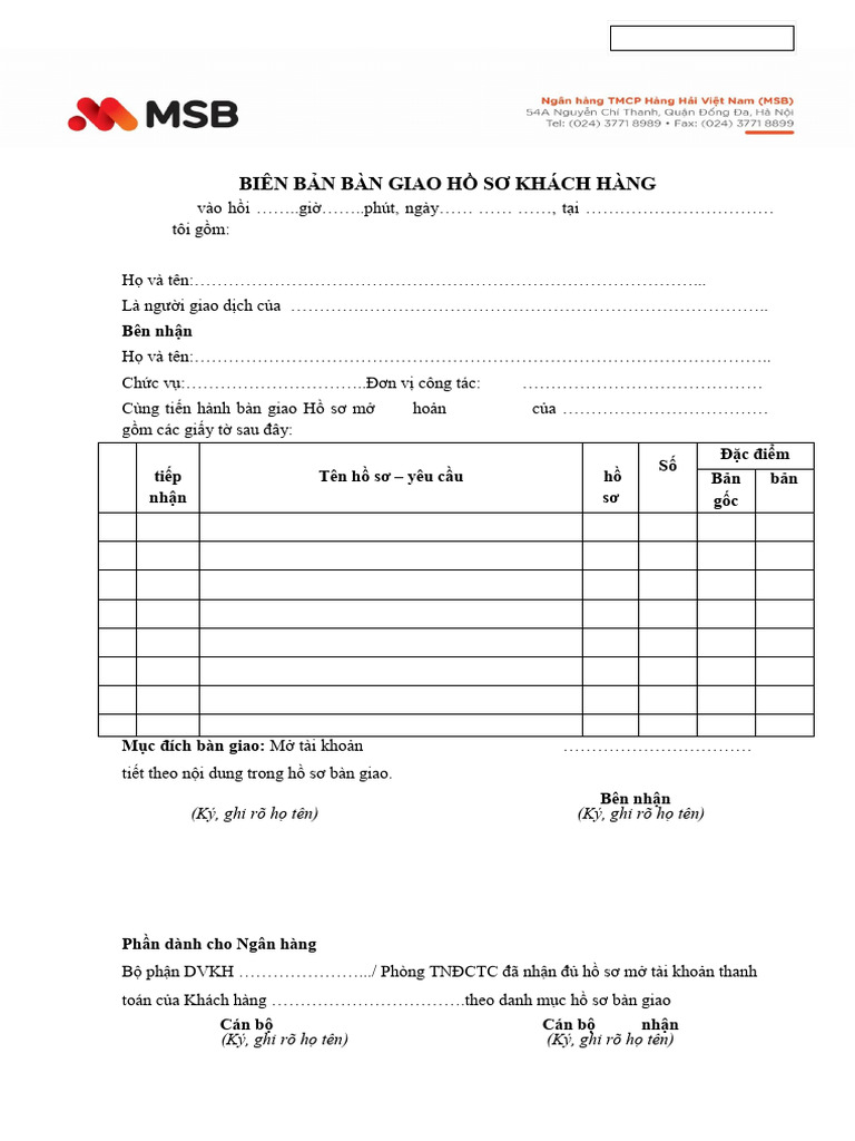 MB15-QT.VH.014 Bien ban ban giao ho so KH (1) | PDF