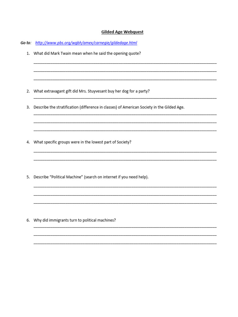 Ush Gilded Age Webquest | PDF | Strike Action | Labor Disputes