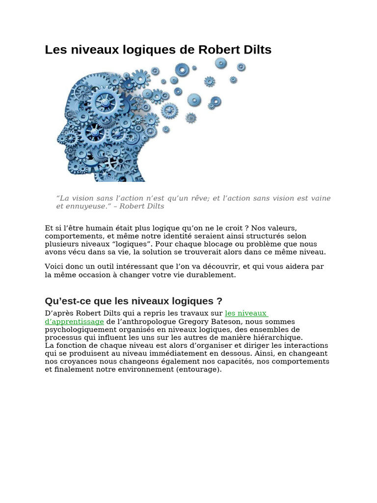 Niveaux logiques de Robert Dilts | PDF | Environnement naturel ...