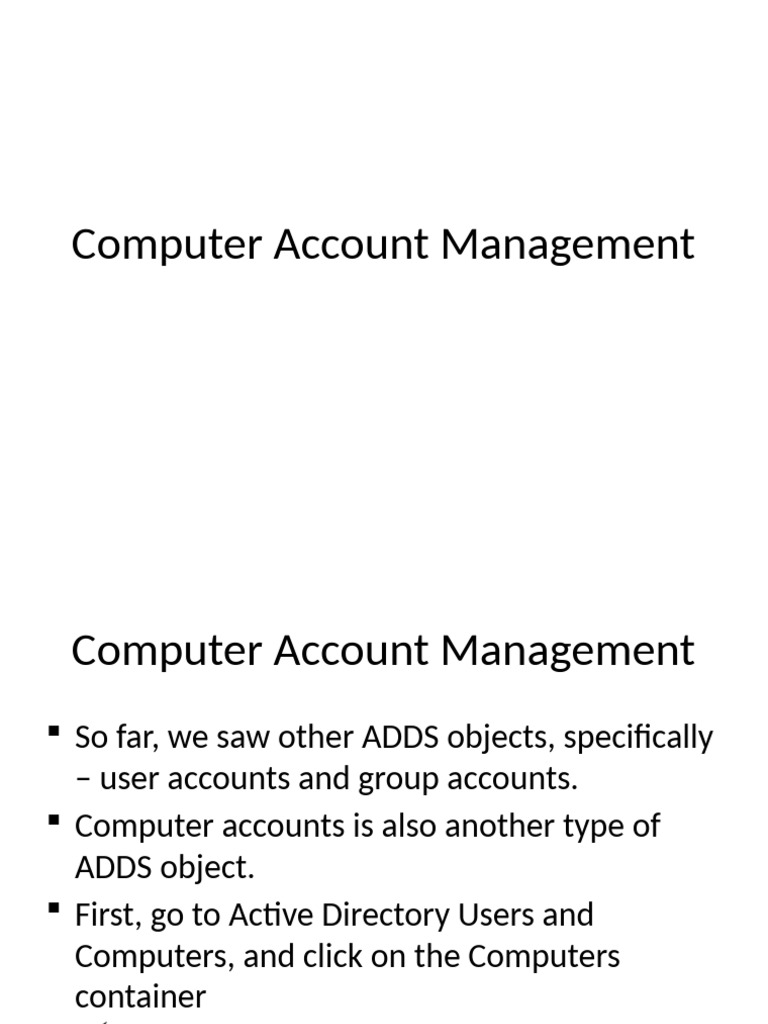 06 Computer Account Management | PDF | Active Directory | User (Computing)