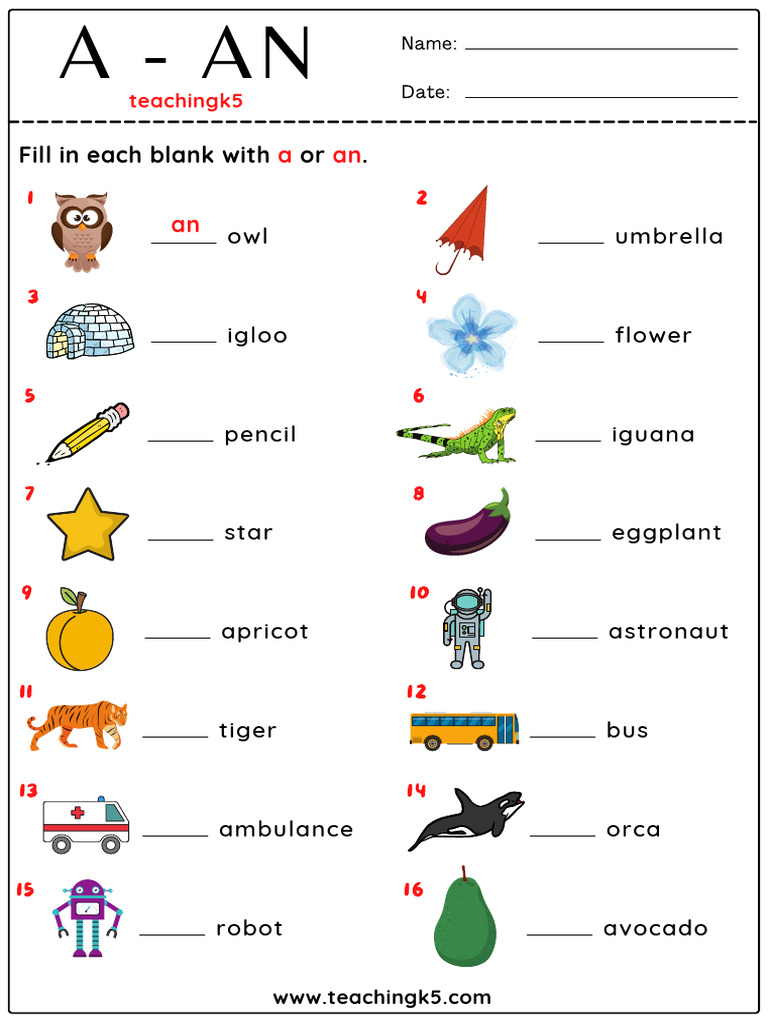 Articles in English Fill in The Blanks With A or An - Compressed | PDF