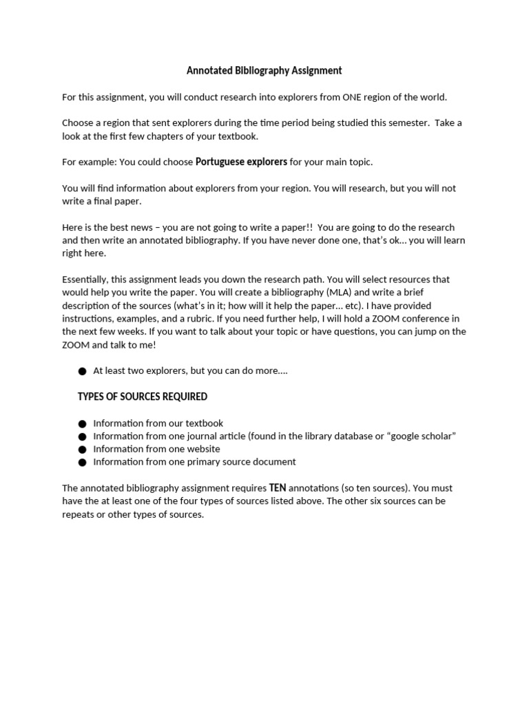 Hist 1301 Annotated Bibliography Assignment | PDF | Citation | Bibliography