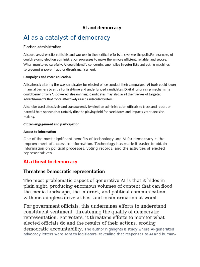 AI and democracy | PDF | Artificial Intelligence | Intelligence (AI) & Semantics