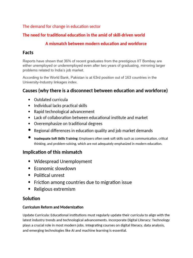 A Mismatch Between Modern Education and Workforce | PDF | Curriculum ...