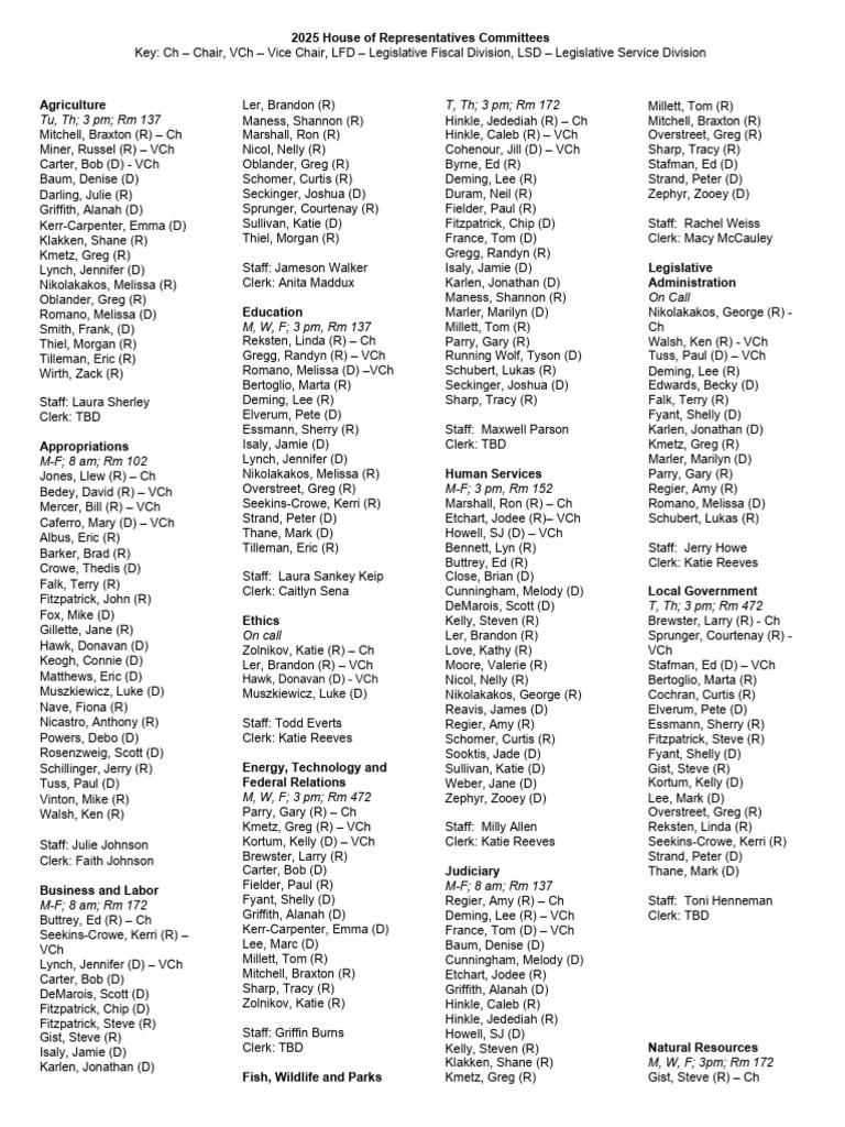 2025 House Committees Overview | PDF