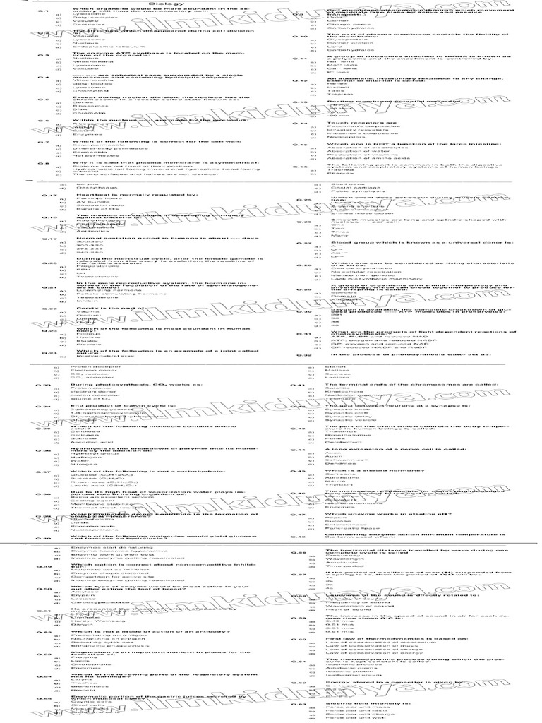 NUMS Rawalpindi MDCAT Entrance Test 2022 Biology | PDF