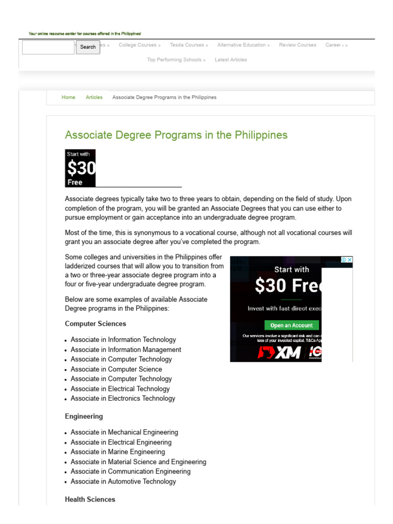 Associate Degree Programs in The Philippines - Courses in The ...