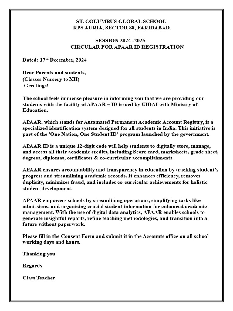 APAAR ID Registration Guide | PDF