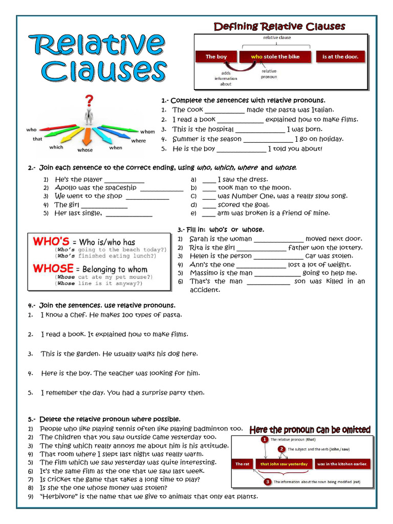 Relative Pronouns Practice Exercises | PDF