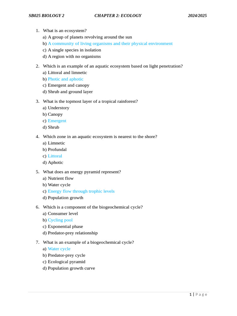 Tutorial Chapter 2 (Student Copy) | PDF | Ecosystem | Ecology