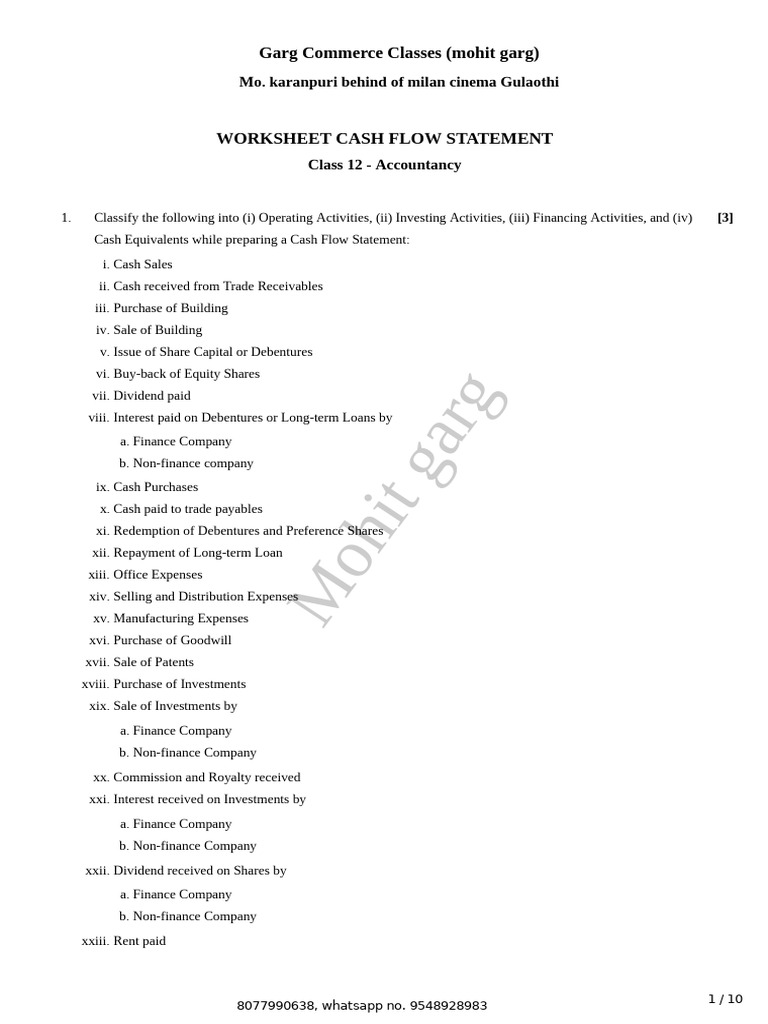 Worksheet Cash Flow Statement | PDF | Expense | Income Statement