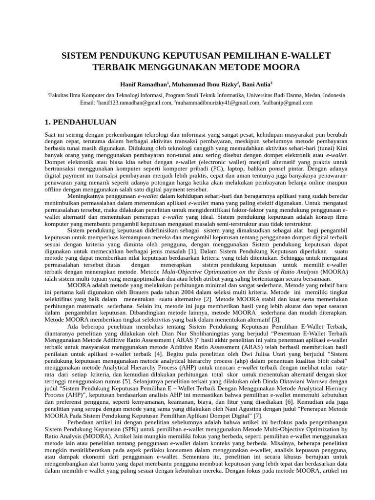 Kelompok A - SPK Pemilihan E-Wallet Terbaik Menggunakan Metode MOORA | PDF