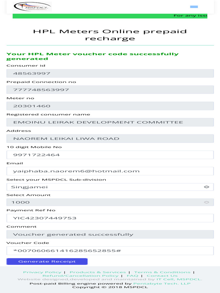MSPDCL HPL Meters Prepaid Recharge | PDF