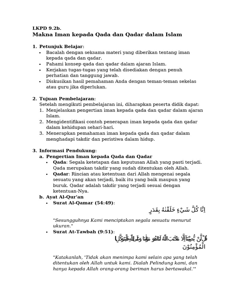2 - LKPD - 9 - Qada Dan Qadar | PDF