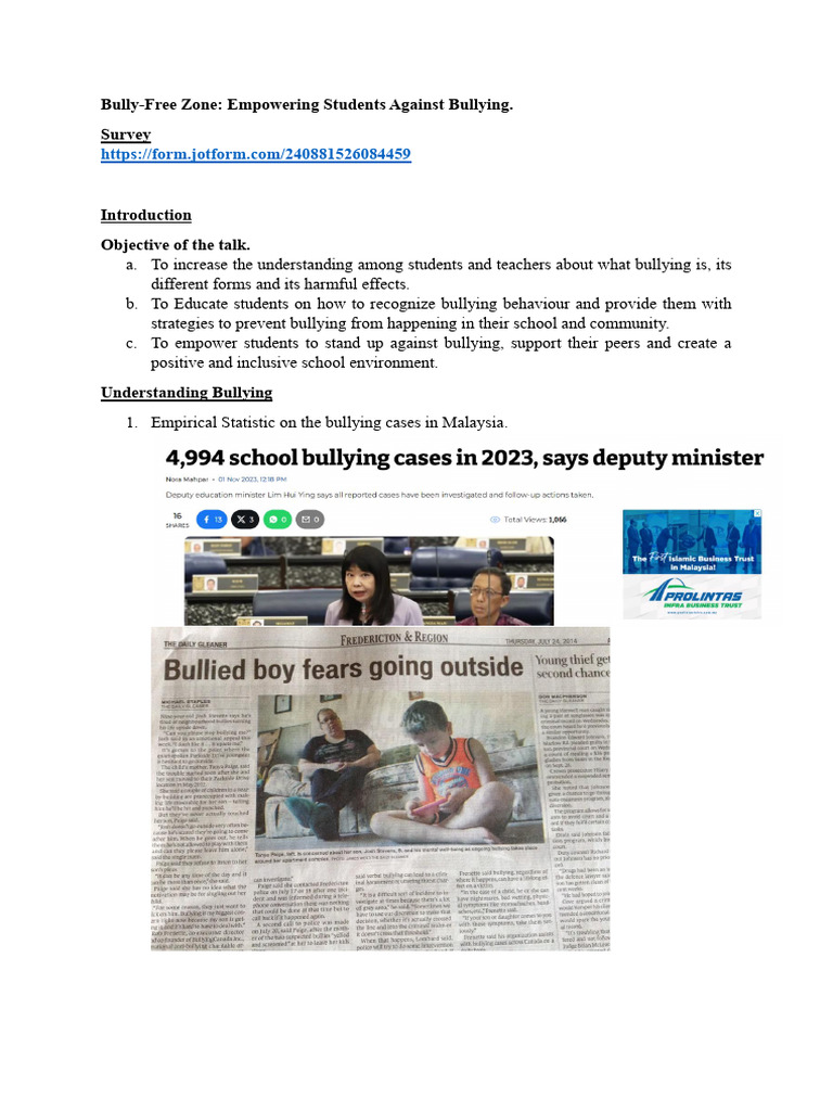 Bully-Free Zone: Empowering Students | PDF | Bullying | Cyberbullying