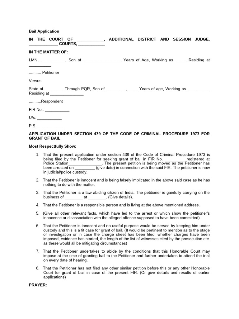 Bail Application | PDF | Bail | Arrest
