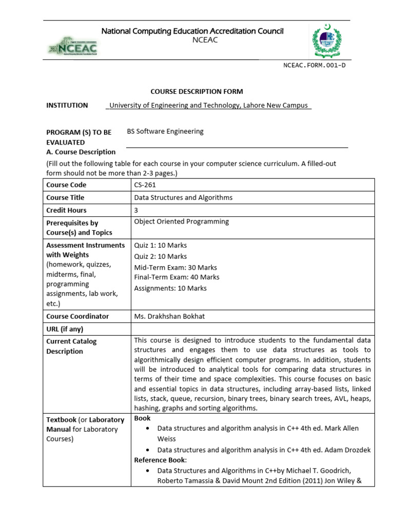 Course Description Form Theory | PDF | Queue (Abstract Data Type) | Theoretical Computer Science