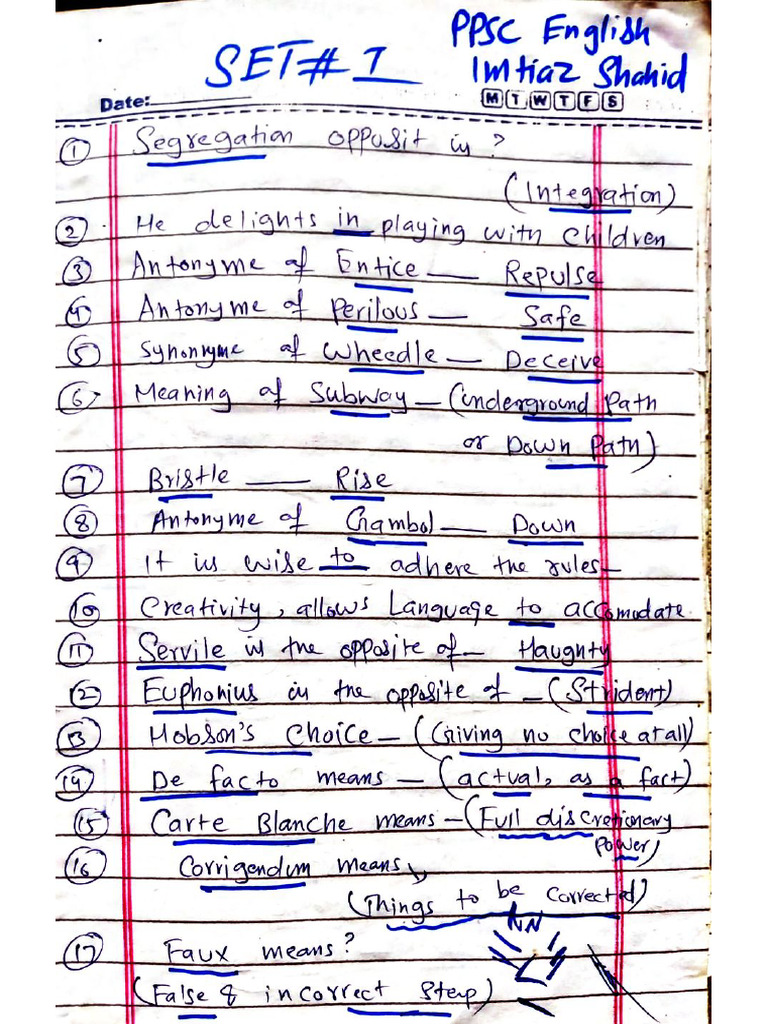 1. English PPSC Imtiaz Shahid Prepared by Mohsin Riaz Khokhar | PDF