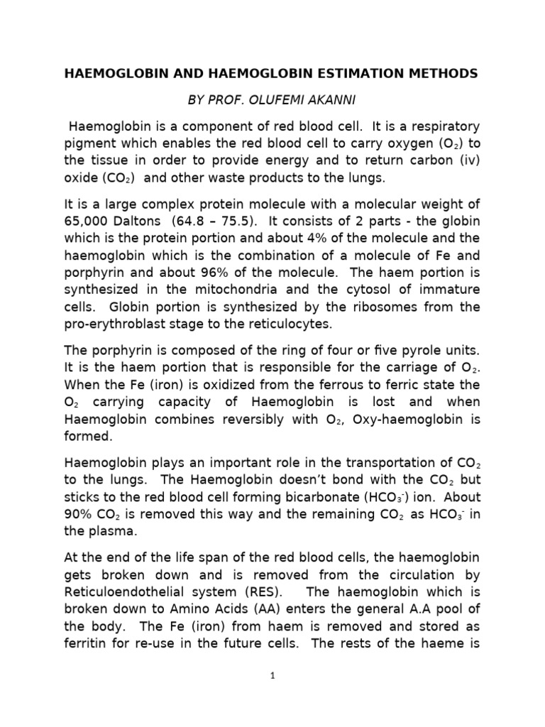 Lecture Note On HAEMOGLOBIN ESTIMATION METHODS | PDF | Hemoglobin | Red ...