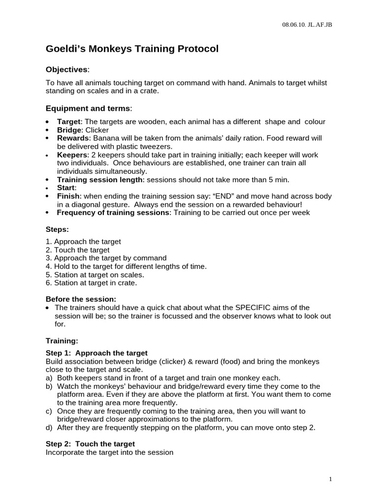 Goeldis Monkey Training 080610 JLjb | PDF