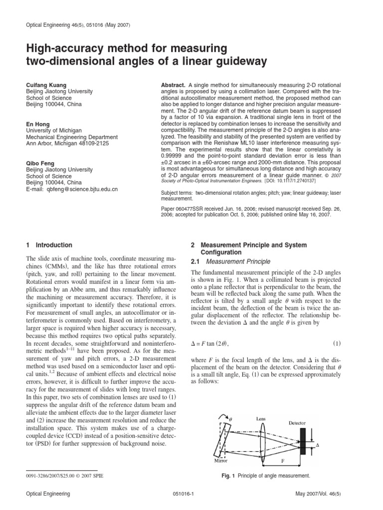 High-Accuracy Method For Measuring Two-Dimensional Angles of A Linear Guideway | PDF ...