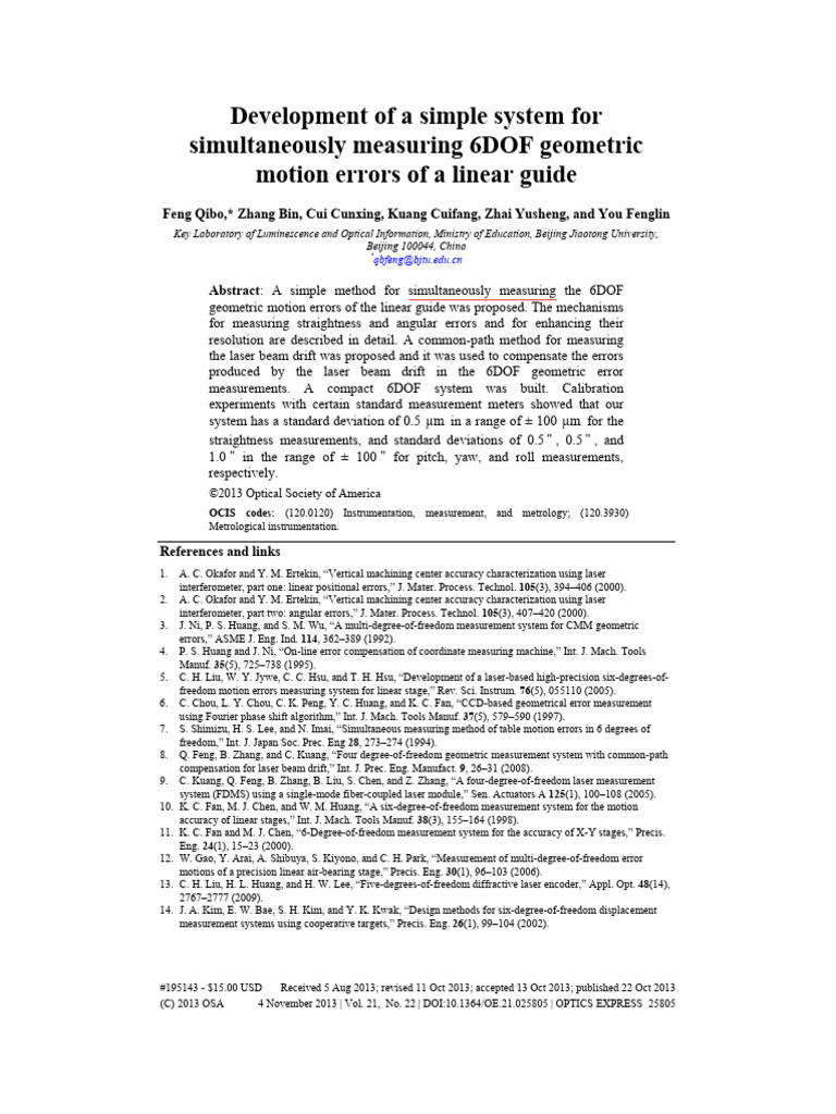 Development of a simple system for simultaneously measuring 6DOF ... Development of a simple system for simultaneously measuring 6DOF ...