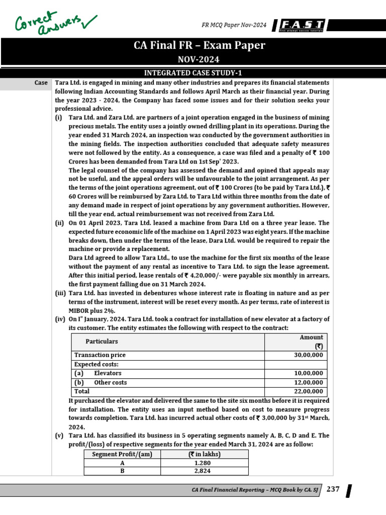 FR Nov24 Exams Solutions To MCQs | PDF | Expense | Mergers And Acquisitions