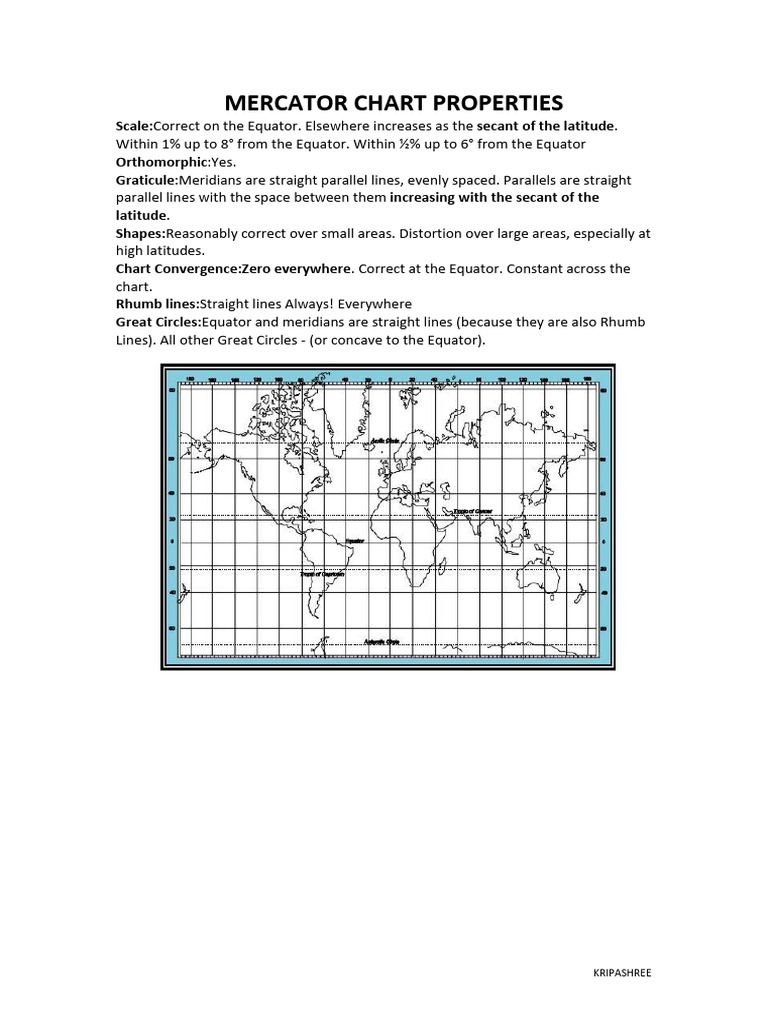 Mercator Chart Properties | PDF | Latitude | Geometry