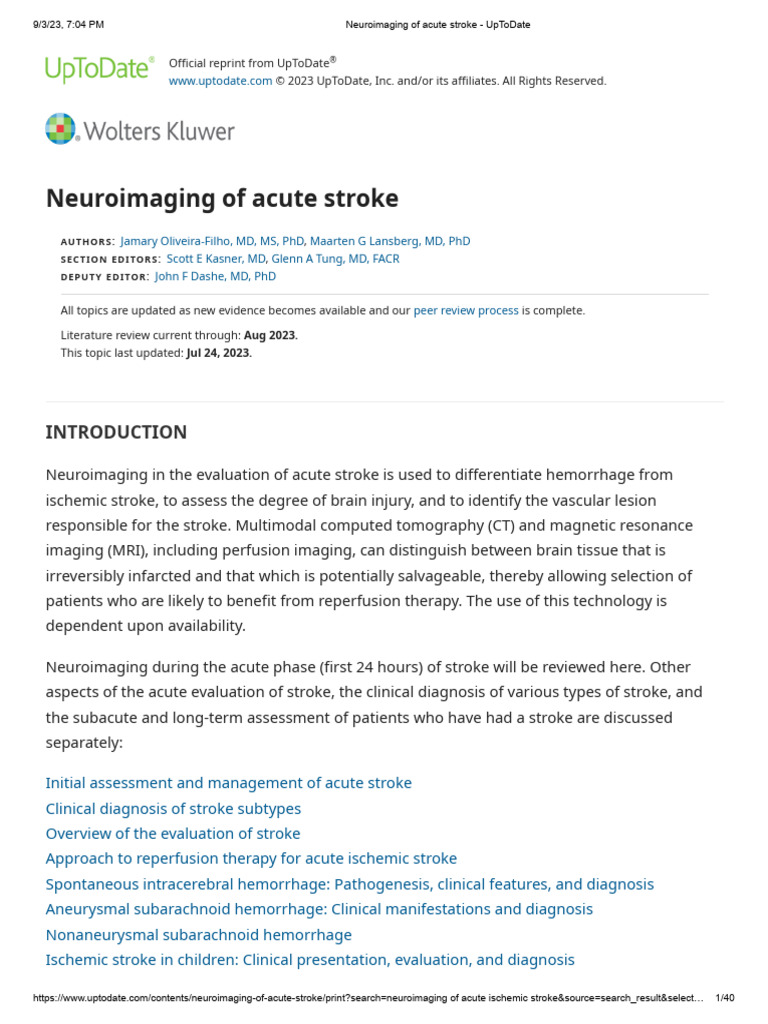 Neuroimaging of Acute Stroke - UpToDate | PDF | Stroke | Magnetic ...