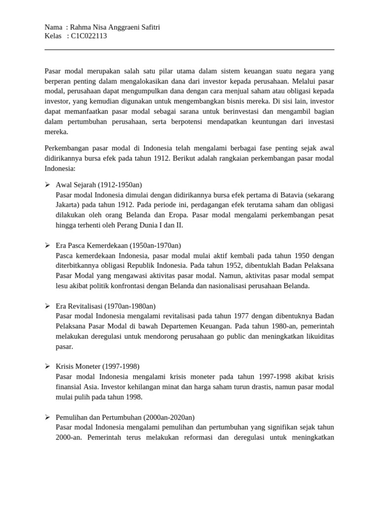 sejarah perkembangan pasar modal diindonesia | PDF