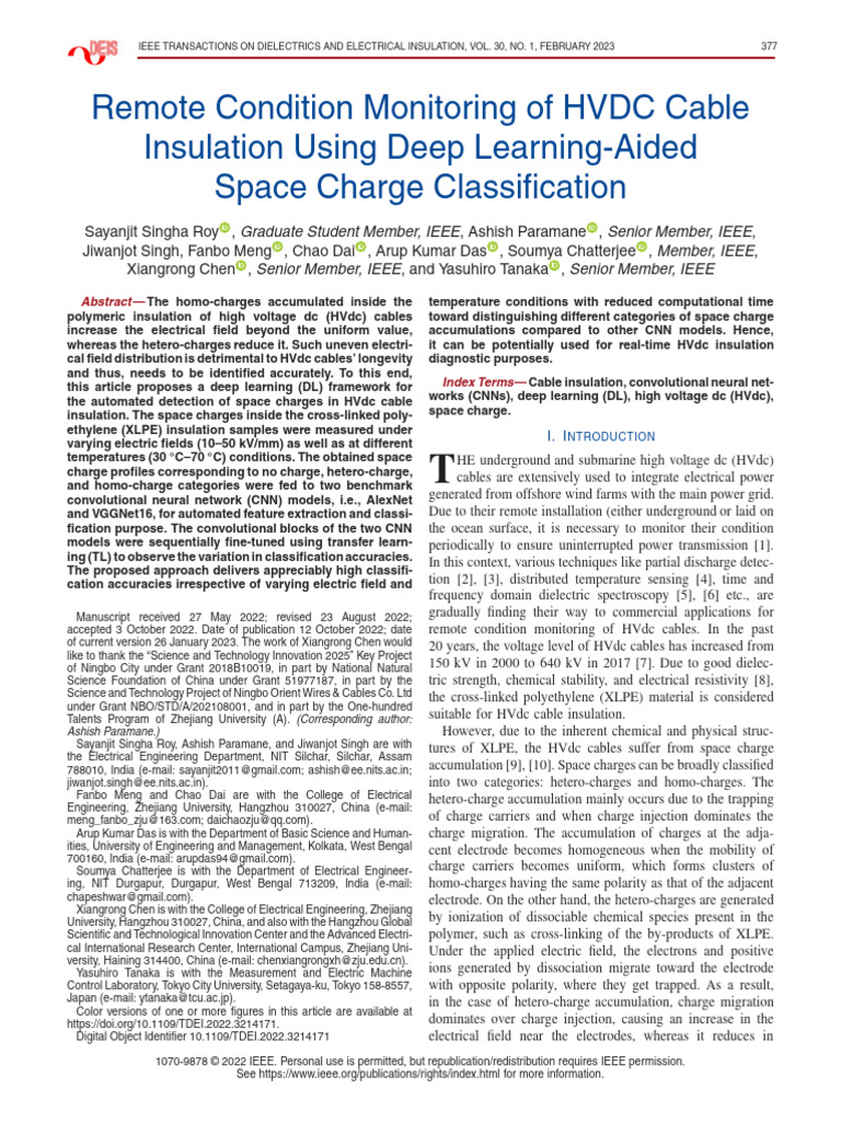 Roy 等 - 2023 - Remote Condition Monitoring of HVDC Cable Insulation Using Deep Learning-Aided ...