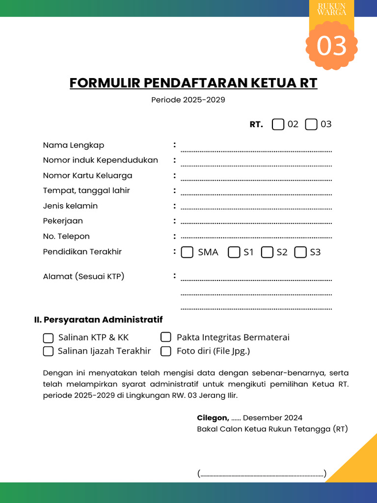 Formulir Calon RT | PDF