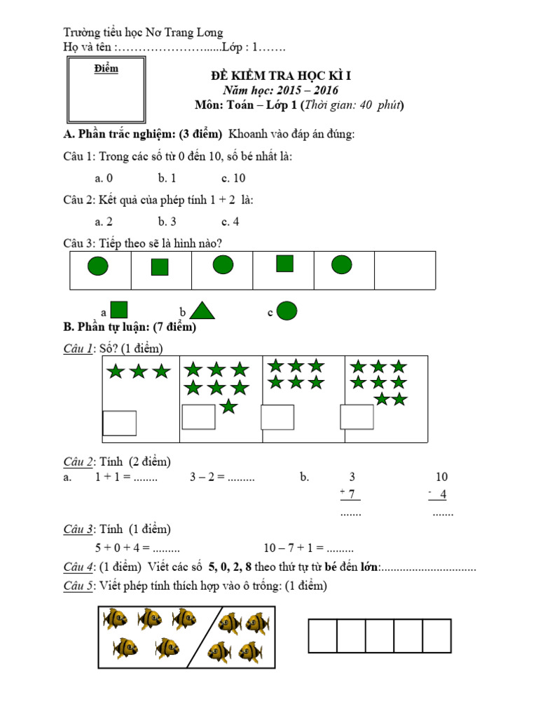 de-thi-hki-1-mon-toan-lop-1-no-trang-long | PDF